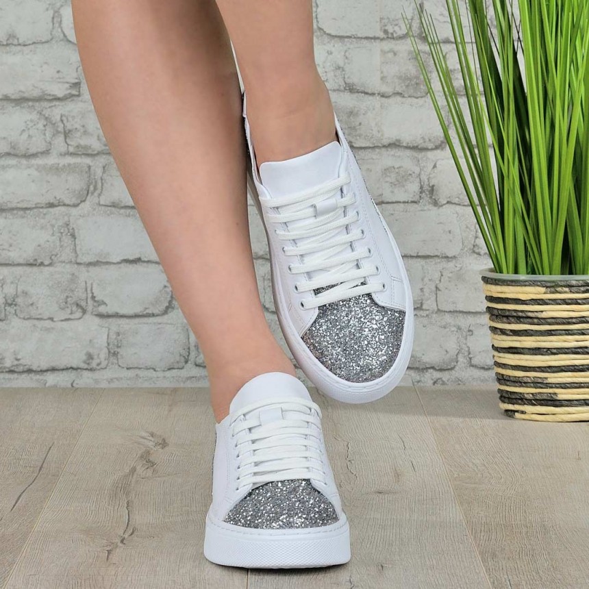 Дамски кецове Elinor white brokat | Tinti shoes